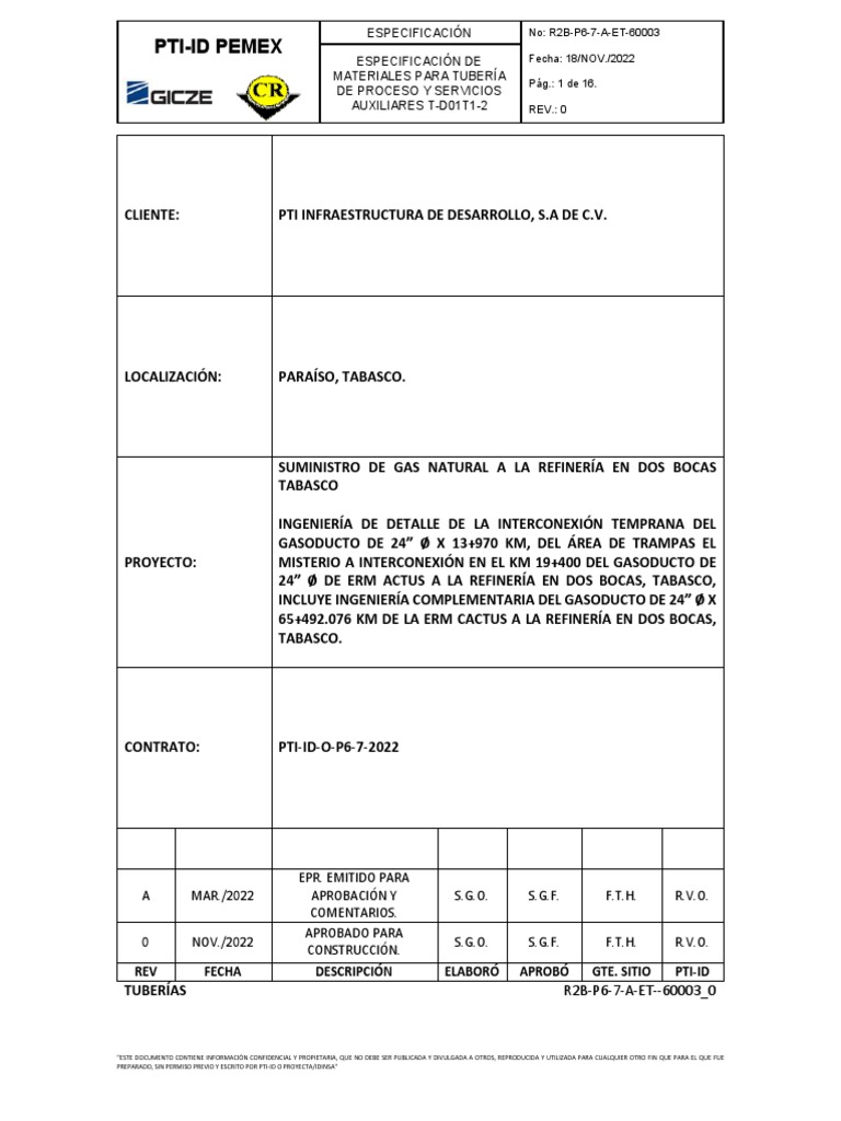 Pti-Id Pemex: Especificación Especificación de Materiales para Tubería ...