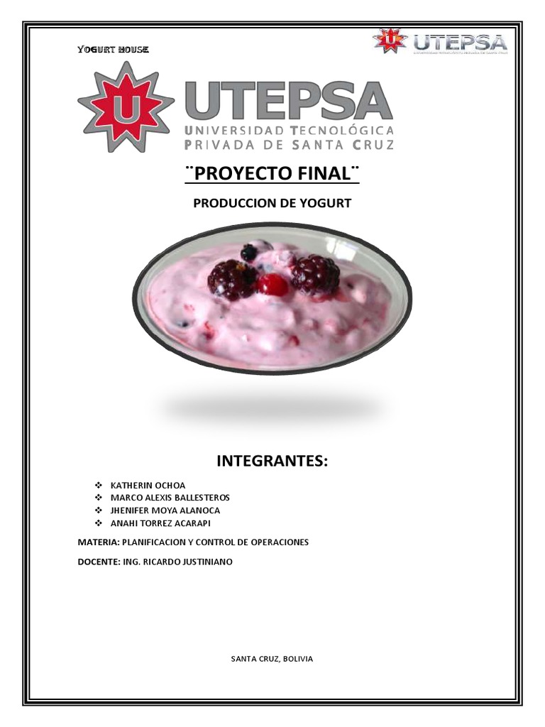 Proyecto Final de Yogurt | PDF | Yogur | Leche