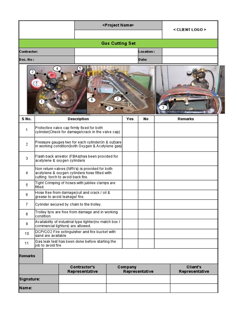 Gas Cutting Set HSE Checklist | PDF Gas Cutting Set HSE Checklist | PDF