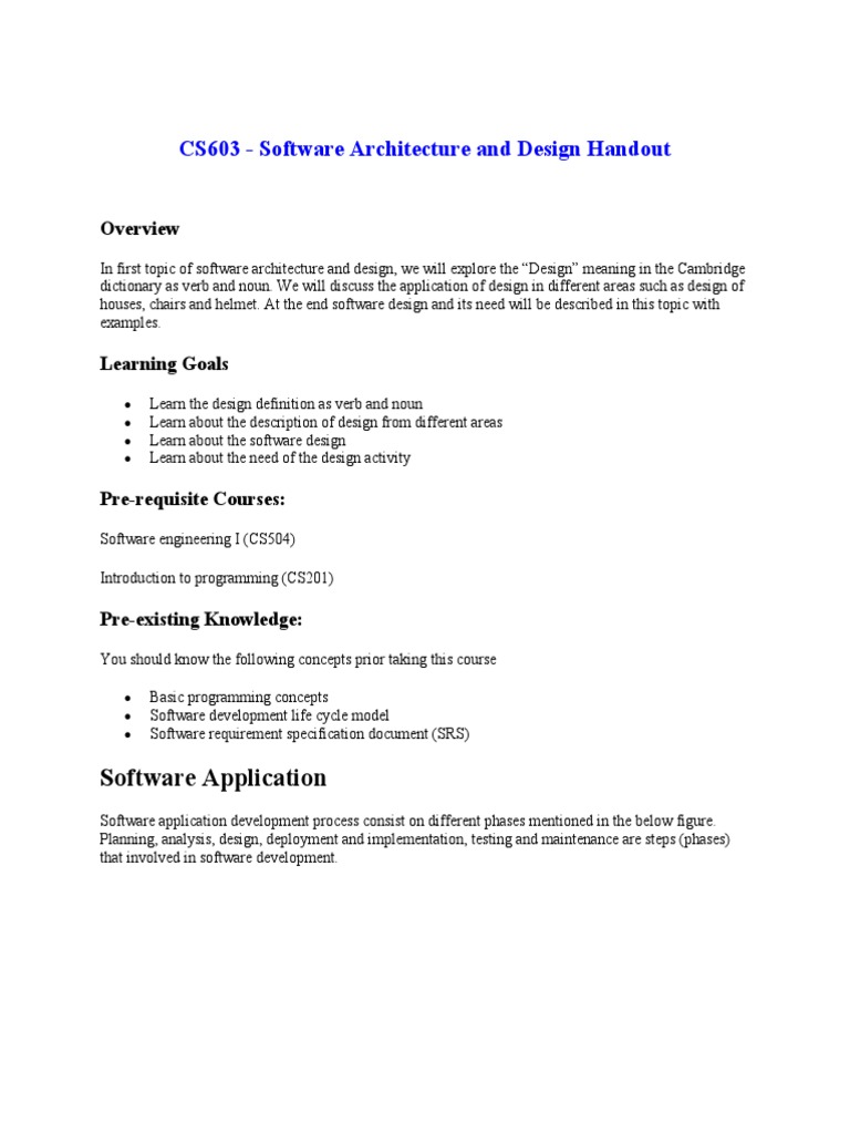 CS603 - Software Architecture and Design | PDF | Design | Software ...