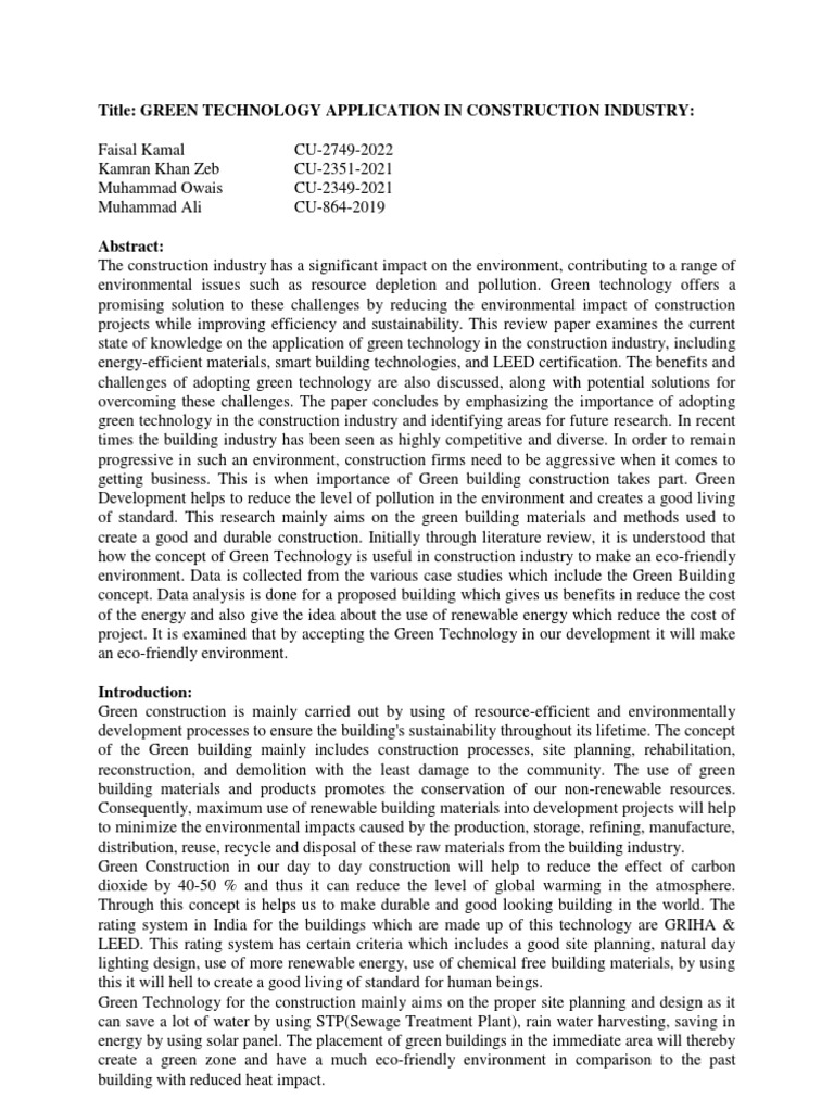 Green Tech in Construction Review | PDF | Efficient Energy Use | Green ...