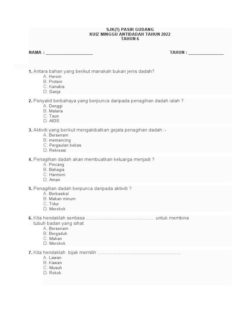 Kuiz Antidadah | PDF