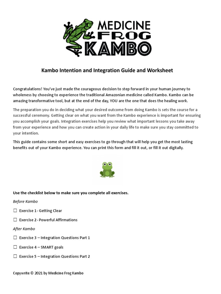Kambo Intention and Integration Workbook Guide | PDF | Experience | Psychological Concepts