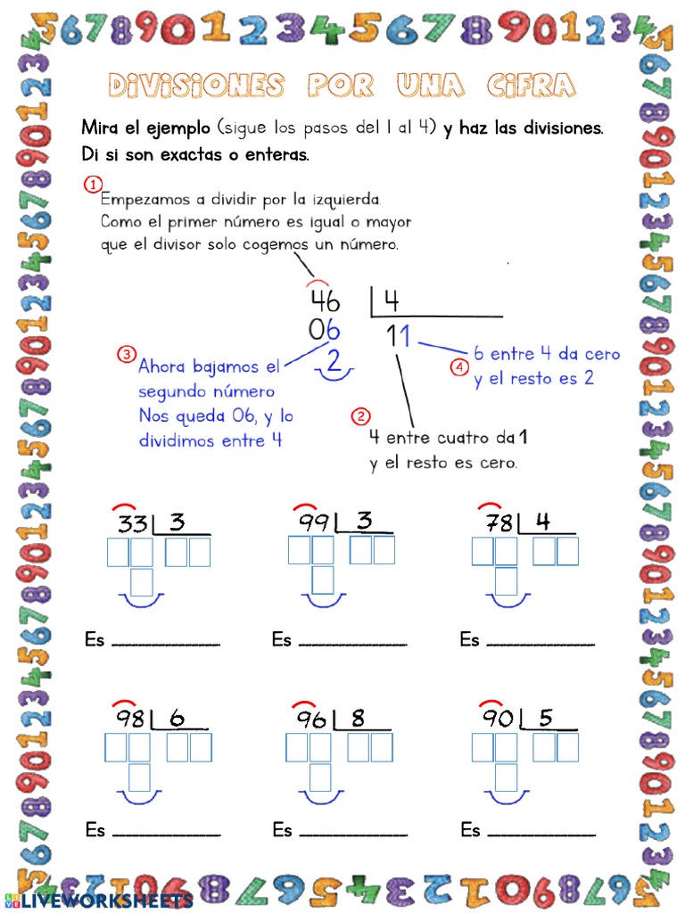 Mira El Ejemplo (Sigue Los Pasos Del 1 Al 4) y Haz Las Divisiones. Di ...