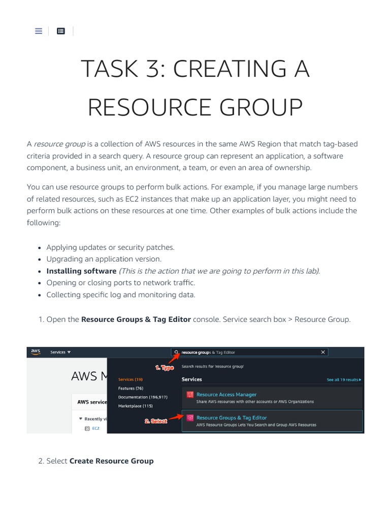 Task 3 - Creating A Resource Group - Welcome To STP Containers On AWS - Labs | PDF