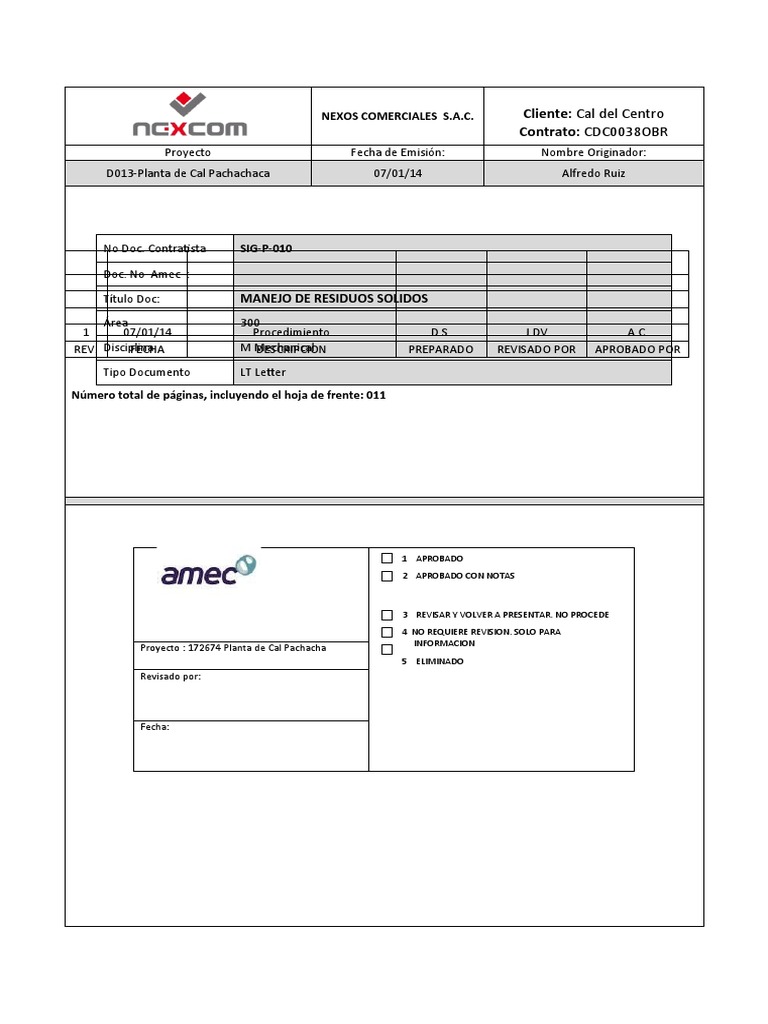 SIG-P-010 Procedimiento de Manejo de Residuos Solidos - AMEC | PDF ...