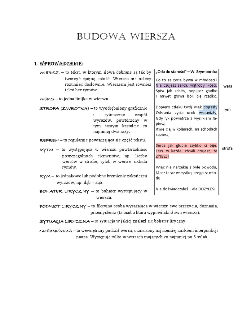 Budowa Wiersza | PDF Budowa Wiersza | PDF