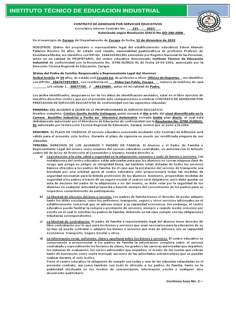 Contrato de Servicios Educativos 2023 | PDF | Protección al Consumidor ...