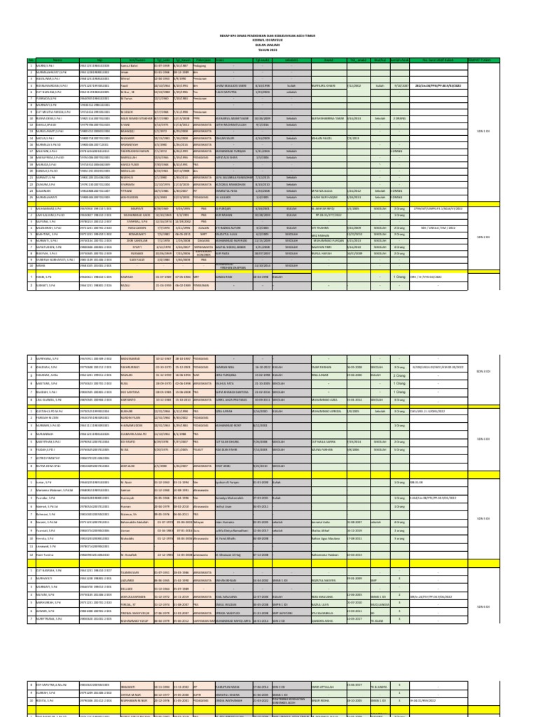 Rekap KP4 Dinas Pendidikan Aceh Timur | PDF