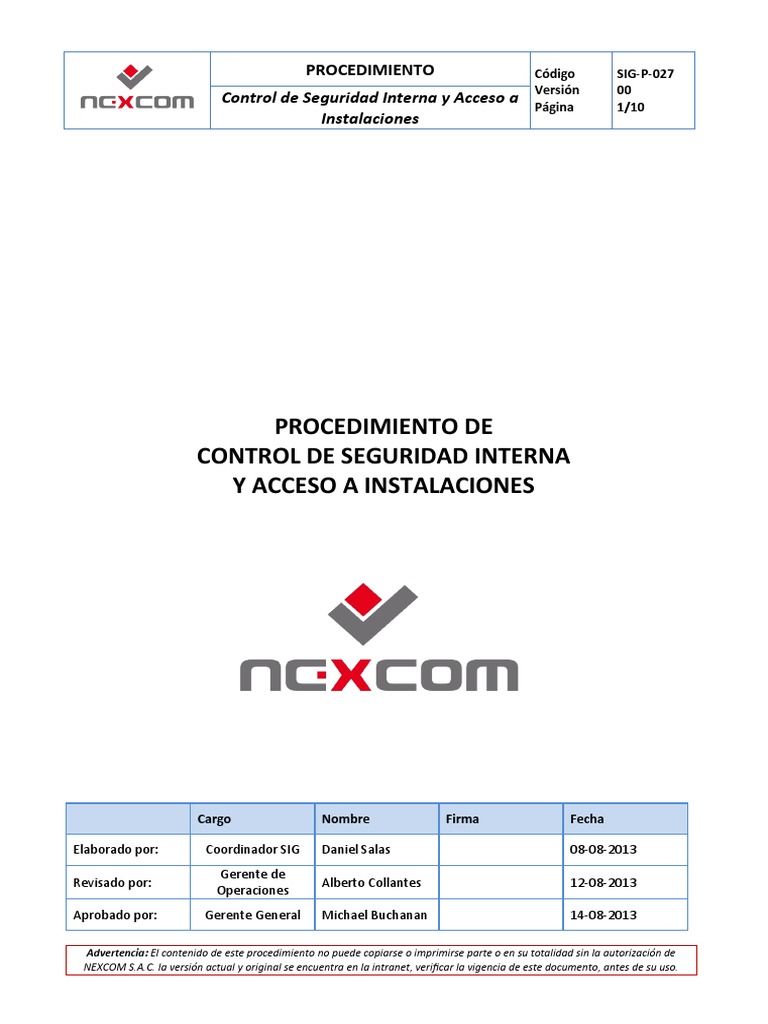 SIG-P-011 Procedimiento de Bloqueo y Señalización | PDF | Seguridad y ...