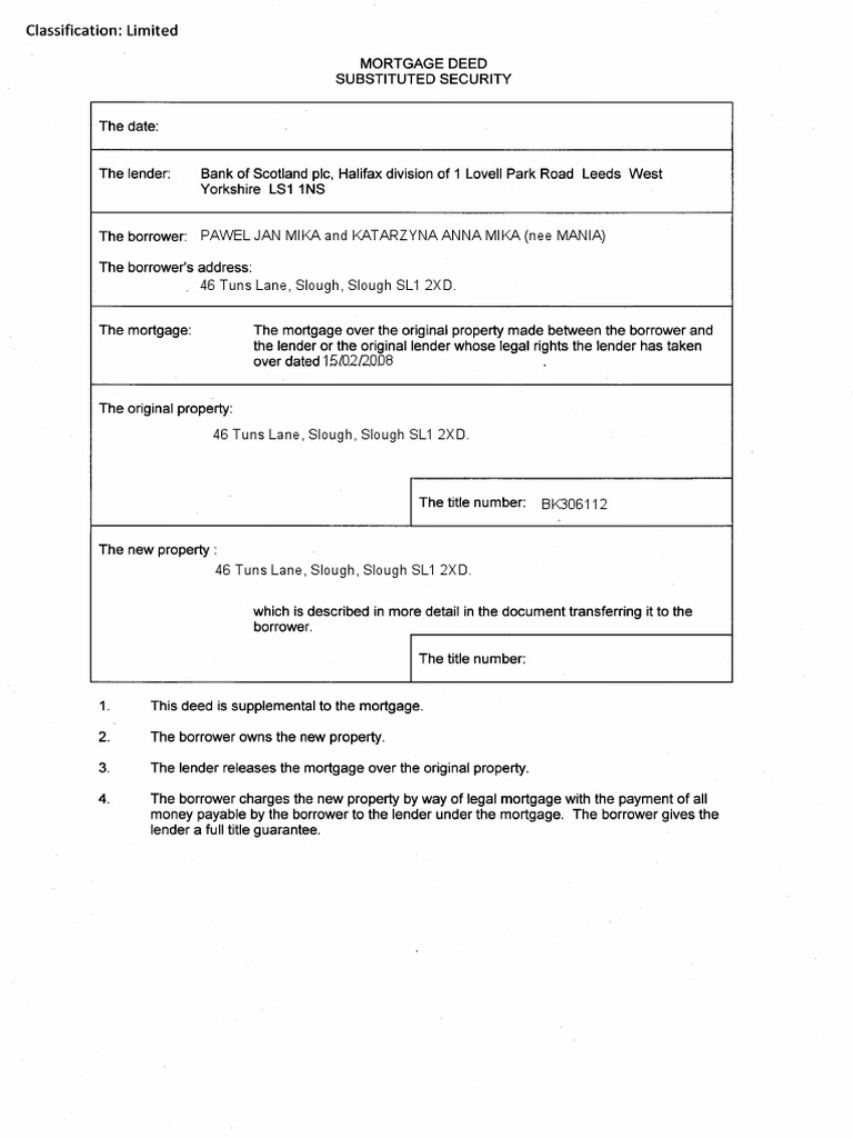 Deed of Substituted Security - BOS - Halifax | PDF | Mortgage Loan | Deed