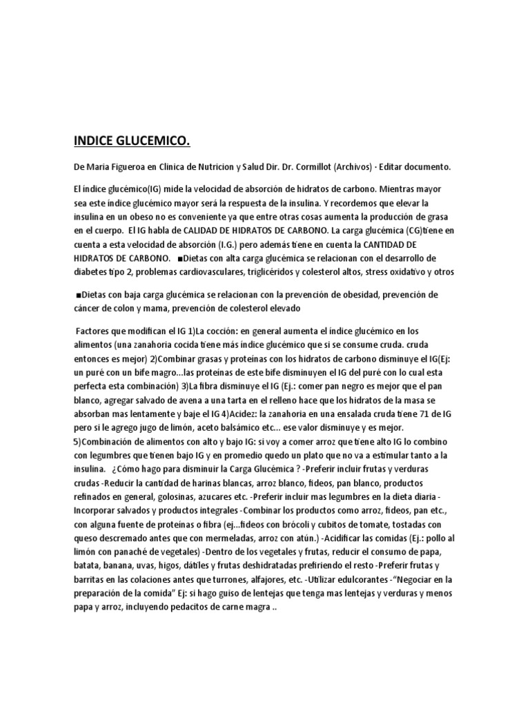 Indice Glucemico | PDF | Carga glicemica | Nivel de glucosa