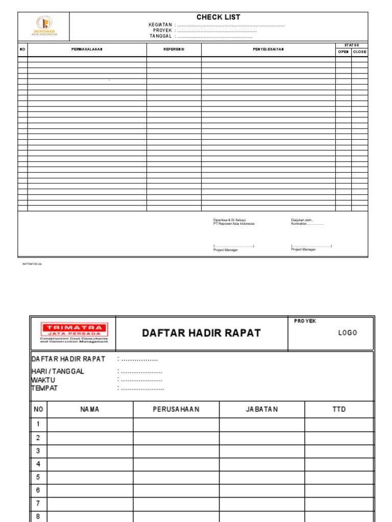 CHECK LIST PROYEK | PDF