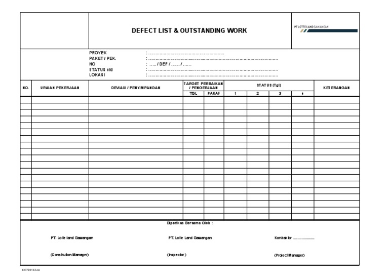 Defect List & Oustanding Repower | PDF