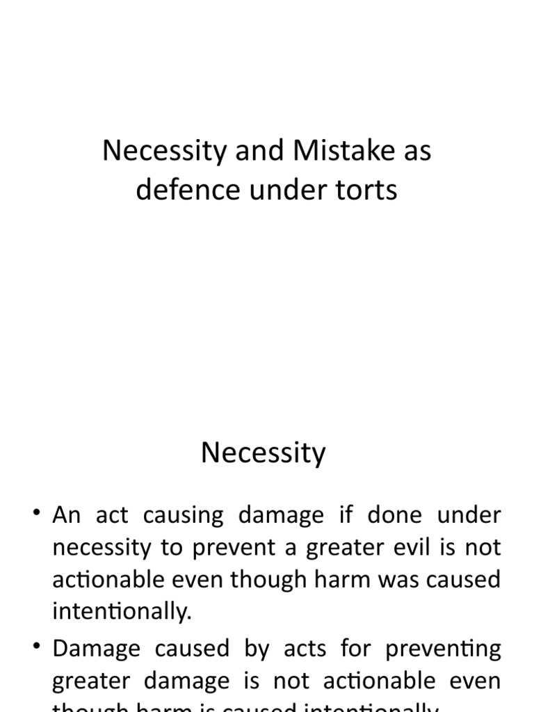 Torts: Necessity and Mistake Defense | PDF | Law