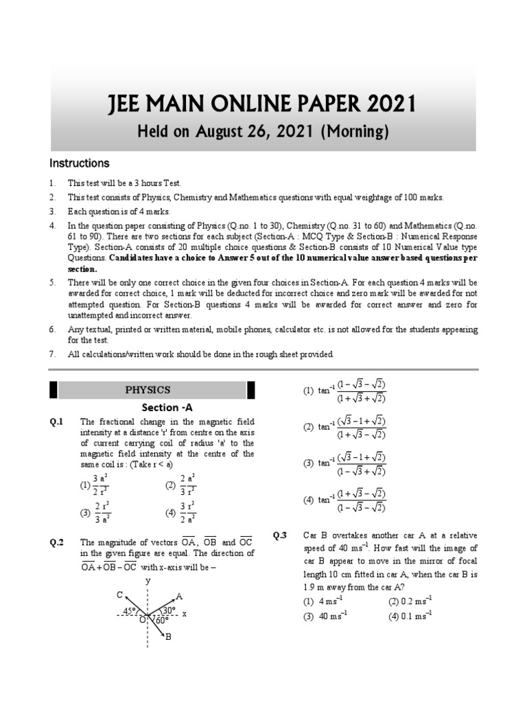 6474326th August 2021 Morning Shift JEE Main PYP | PDF | Inductor | Applied And ...