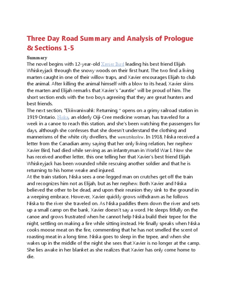 Three Day Road Summary and Analysis of Prologue | Download Free PDF ...