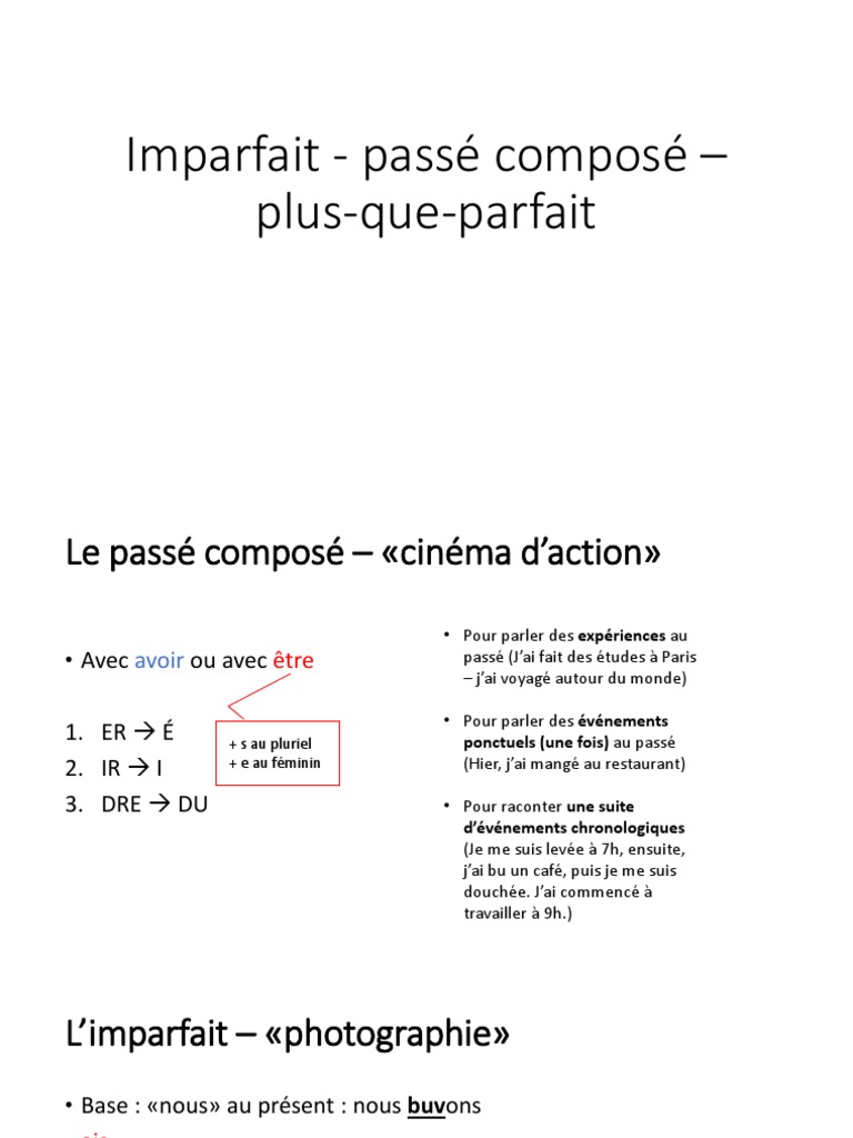 Imparfait, Passé Composé, Plus-Que-Parfait | PDF