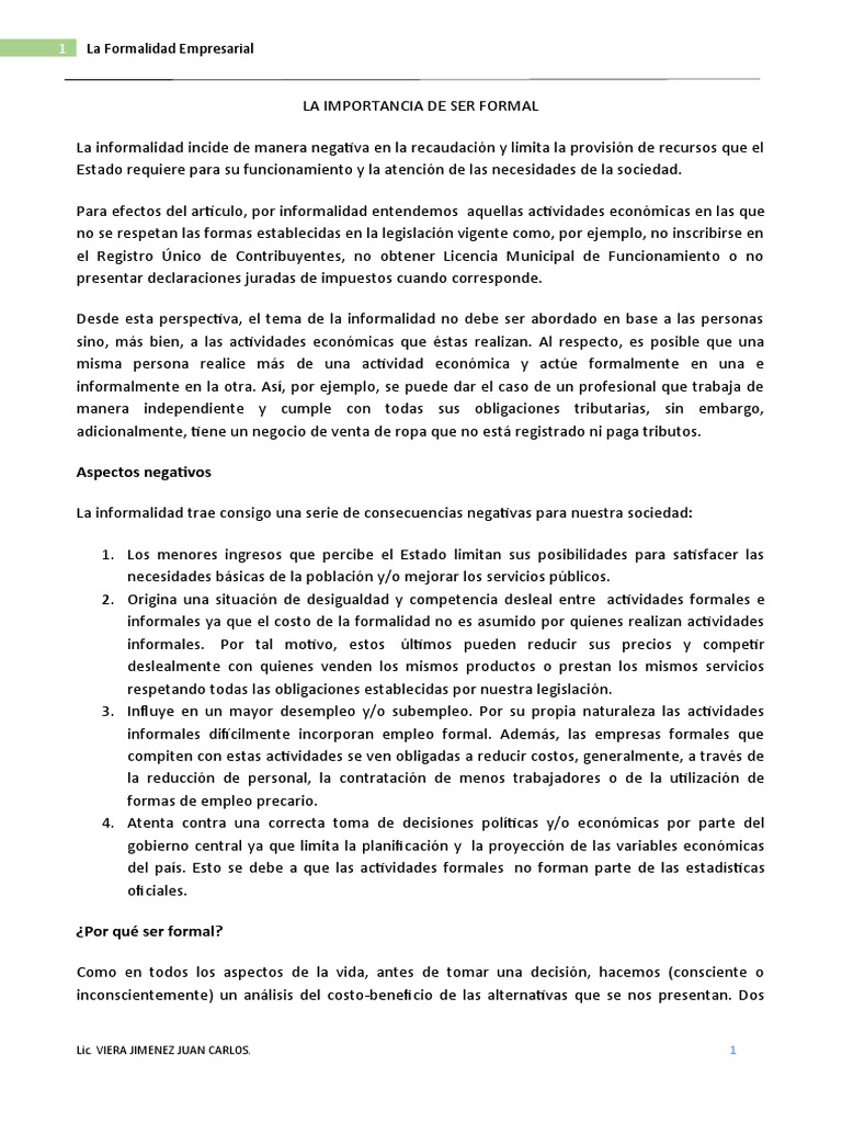 La Importancia de Ser Formal | PDF | Economias