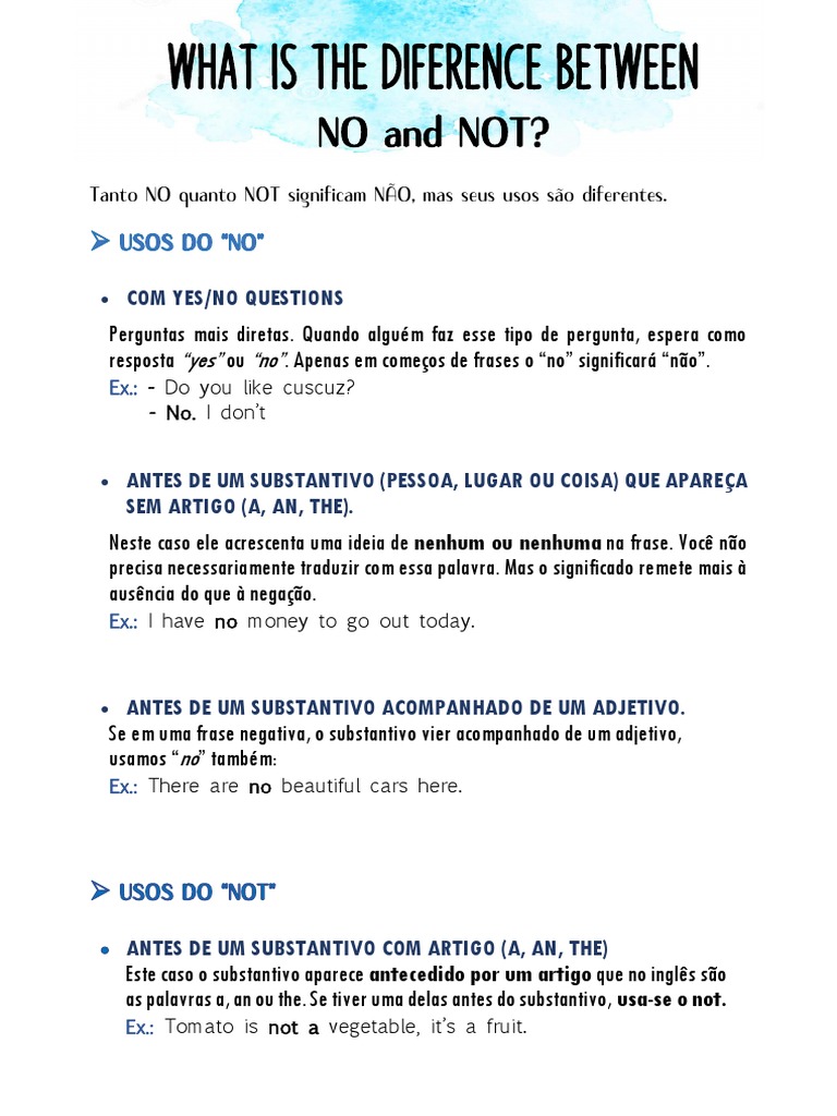 What Is The Diference Between No An Not | PDF