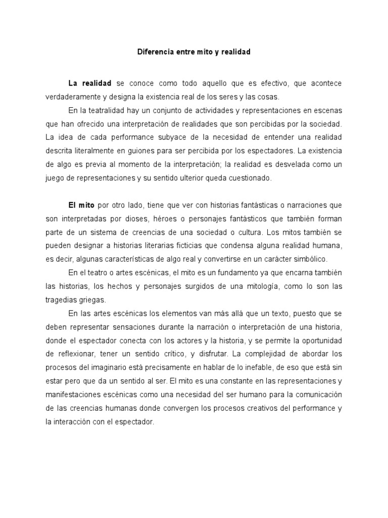 Diferencia Entre Mito y Realidad | PDF