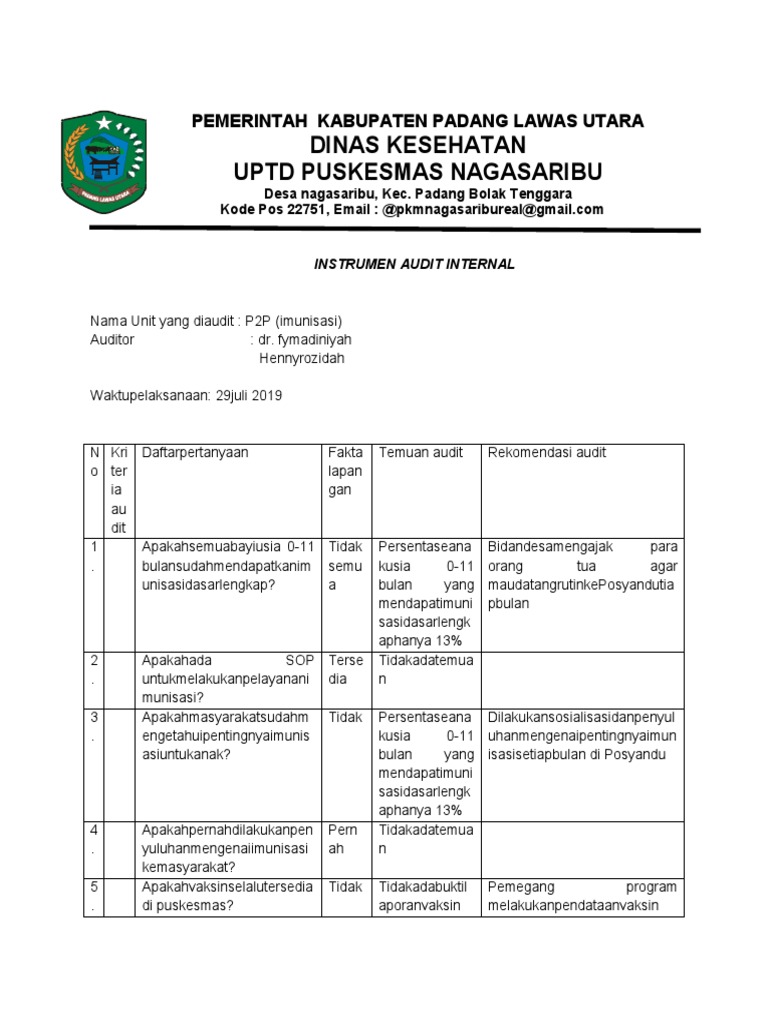 Instrumen Audit Internal Imunisasi | PDF
