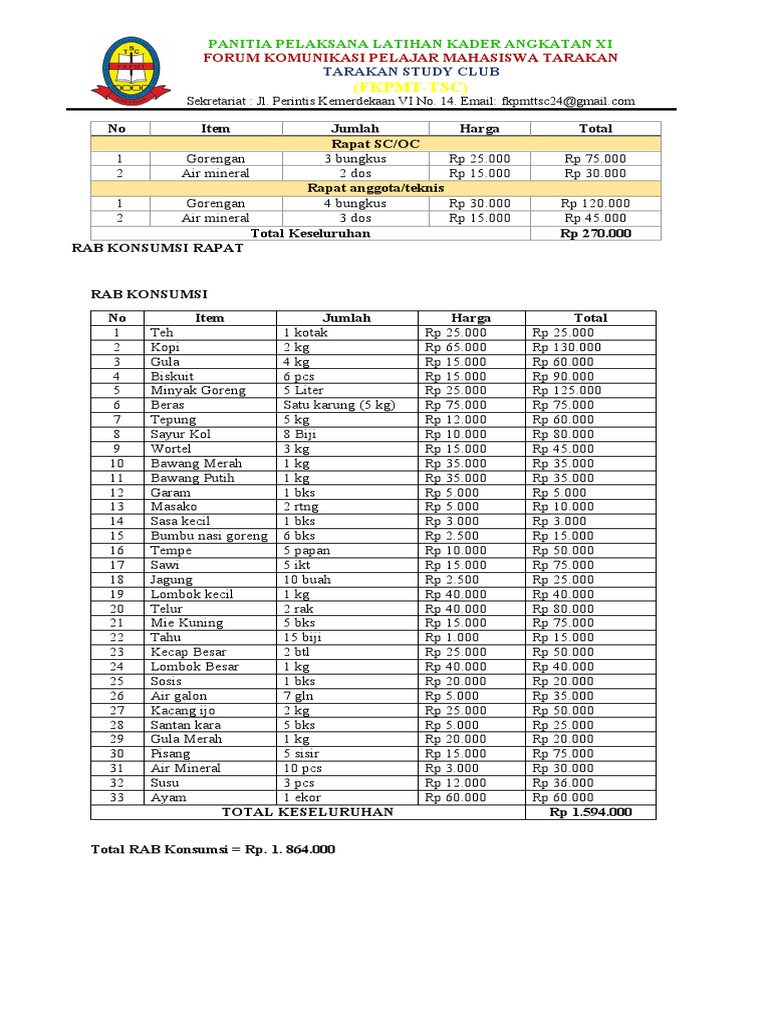 Rab Konsumsi LK | PDF