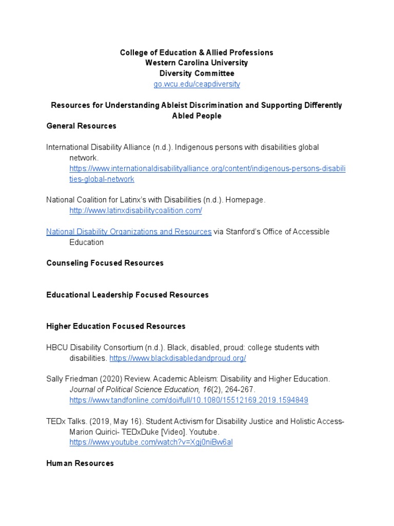 DC Resources For Differently-Abled People and Ableism | PDF | Disability | Behavioural Sciences