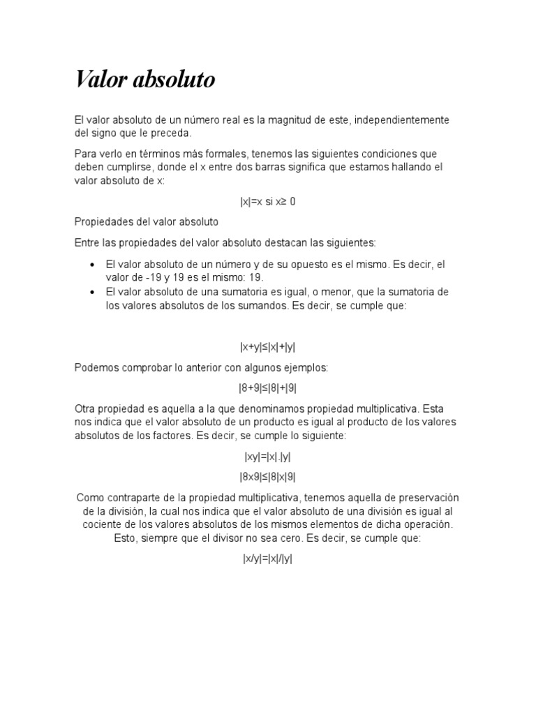 Valor Absoluto | PDF | División (Matemáticas) | Multiplicación