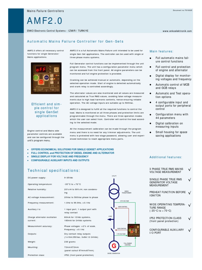 Automatic Mains Failure Controller for Single GenSet Applications | PDF ...
