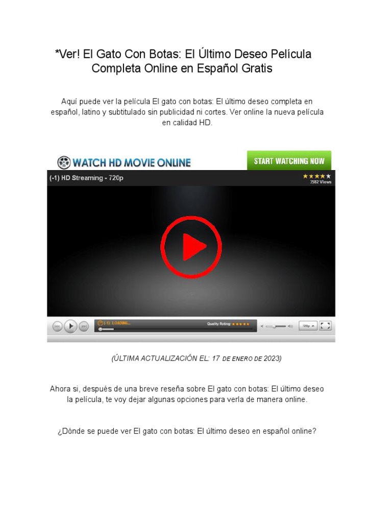 El Gato Con Botas El Ultimo Deseo Pelicula Completa en Espanol | PDF ...