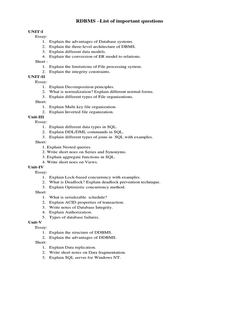 RDBMS Questions | PDF