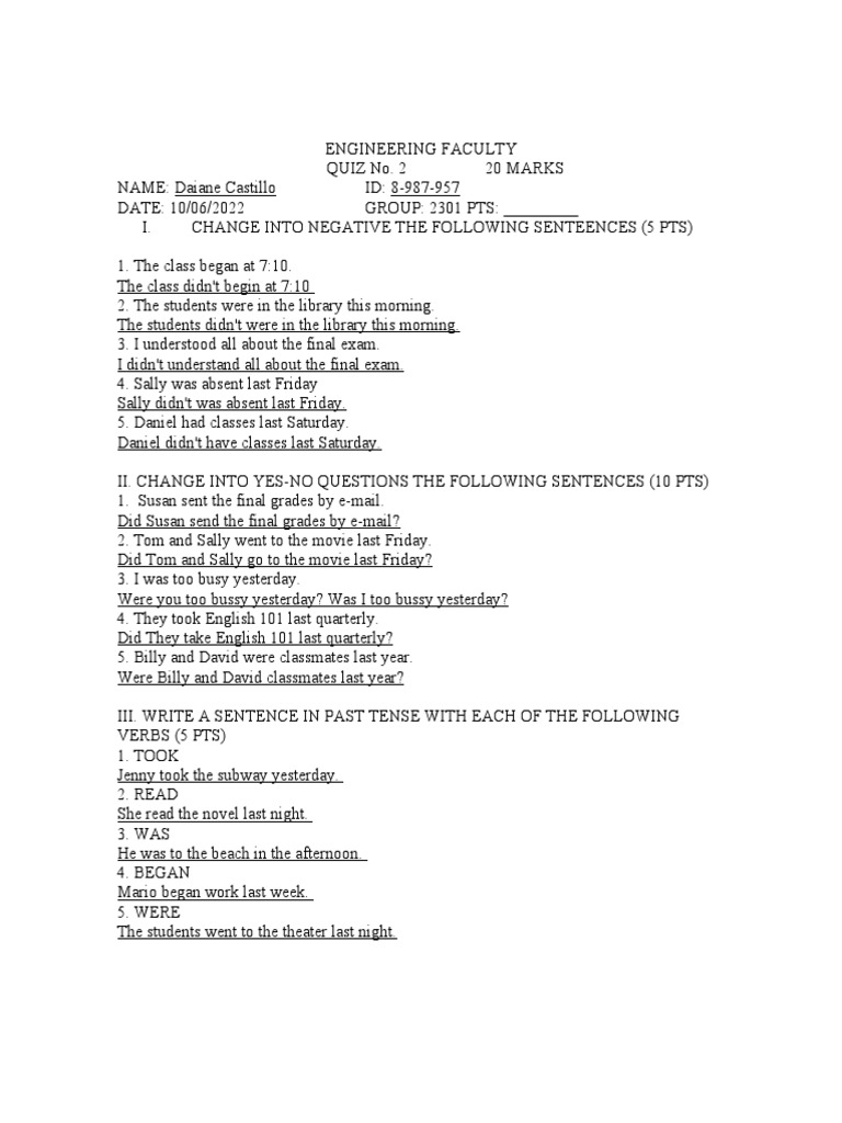 Changing Sentence Structure and Tenses: A Quiz for Engineering Students ...