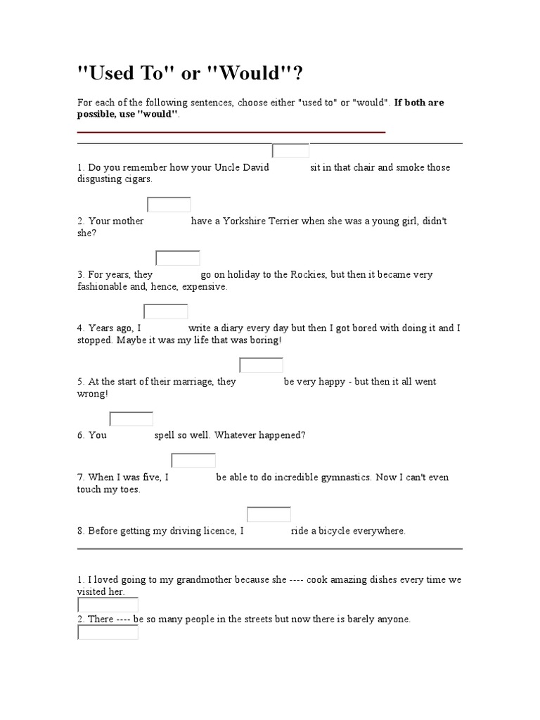 Grammar Exercise: "Used To" vs "Would" | PDF | Language Arts & Discipline
