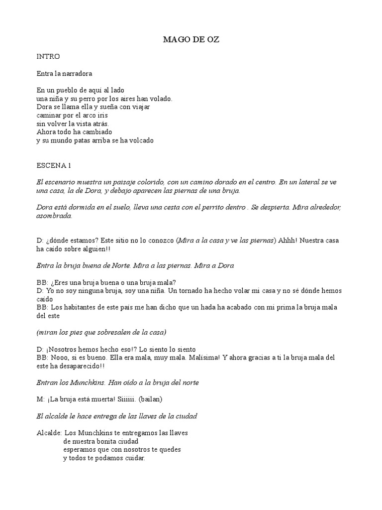 Guión Mago de Oz | PDF | Wizard Of Oz (Personaje)