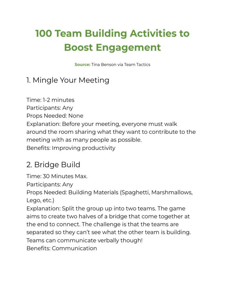 100 Team Building Activities To Boost Engagement 1676920965 | PDF ...