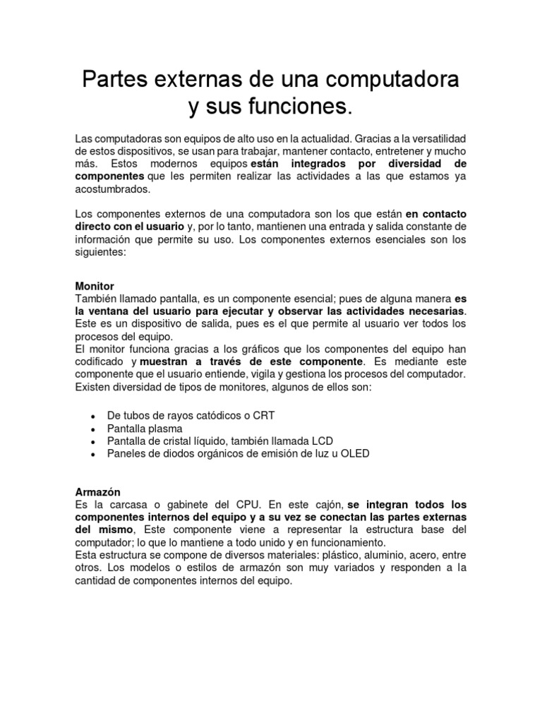 Partes Externas de Una Computadora y Sus Funciones | PDF | Periférico ...