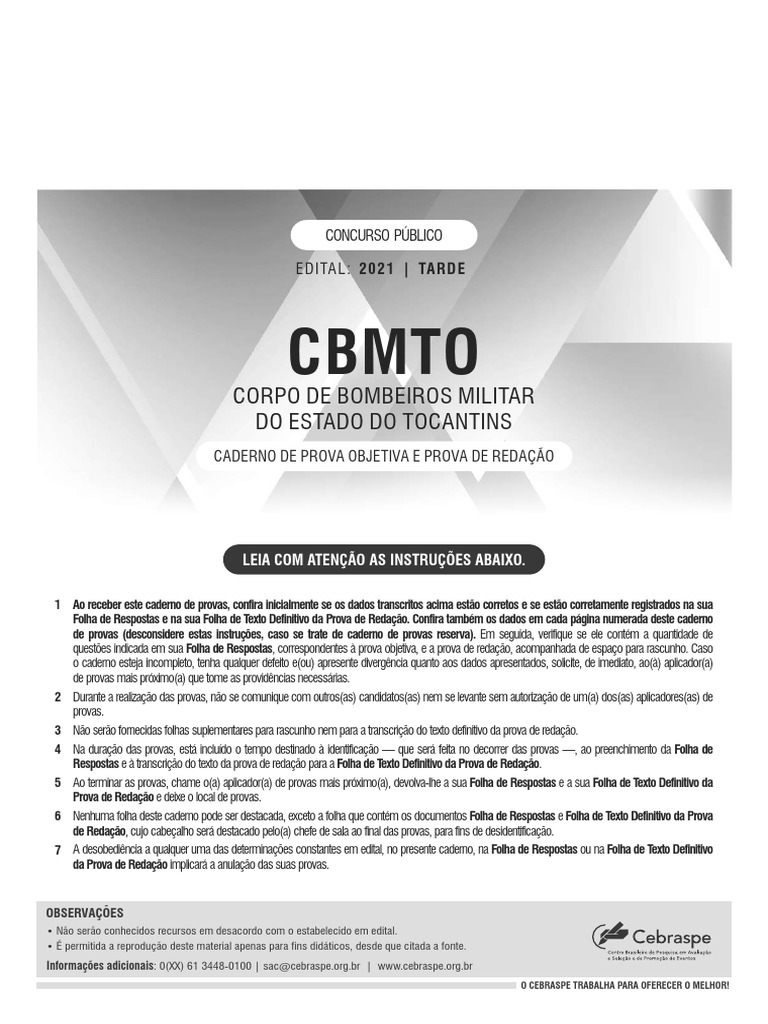 Prova CBMTO 2021 | PDF