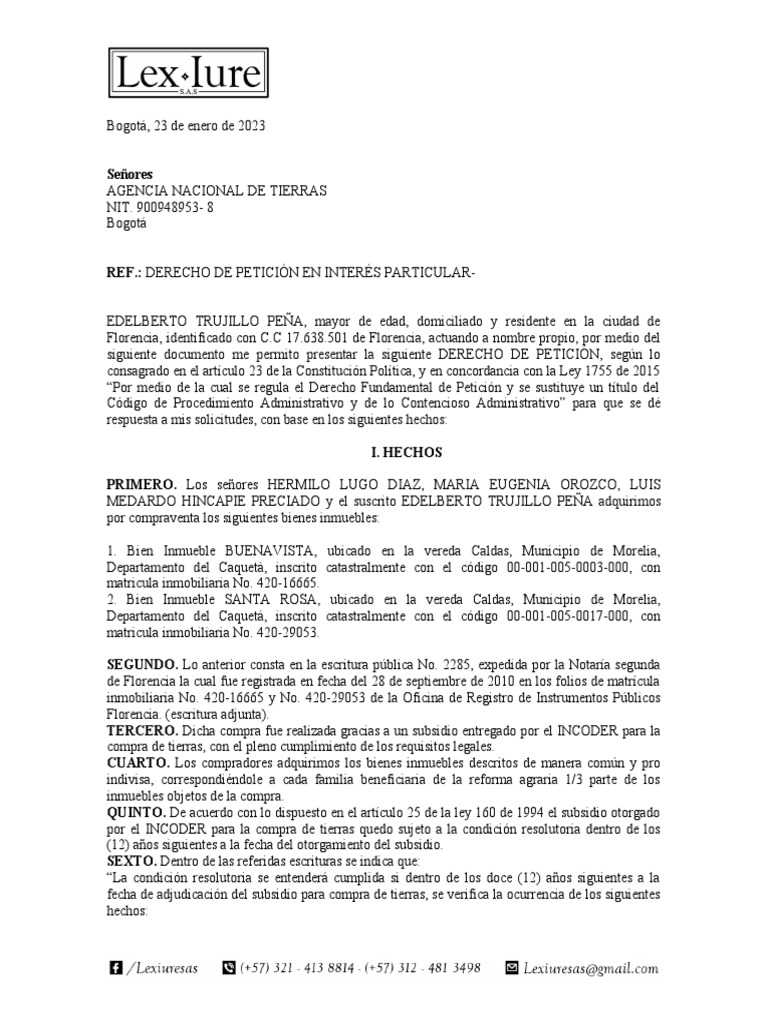 Derecho de Petición en Interes Particular - Agencia Nacional | PDF ...