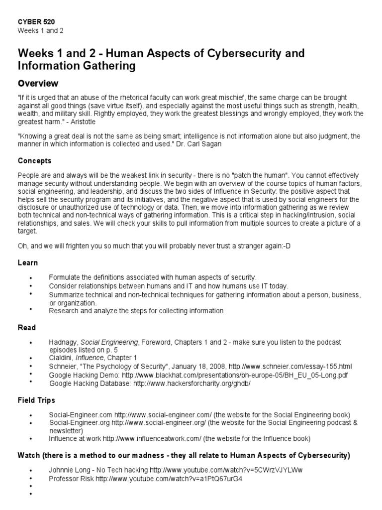 Cybr520week1week2printable PDF | PDF | Computer Security | Security