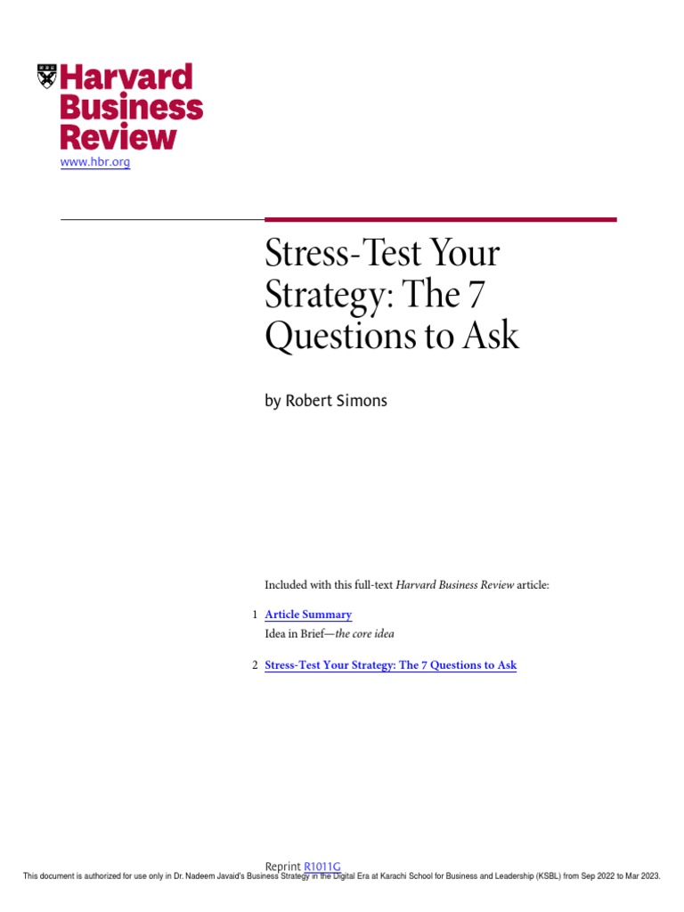 2-Stress-Test Your Strategy The 7 Questions To Ask | PDF | Strategic ...