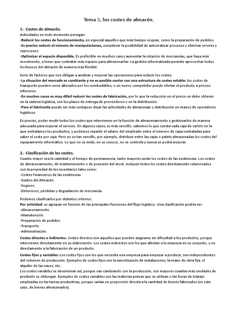 Costes de Almacenaje y Optimización | PDF | Costo | Almacén