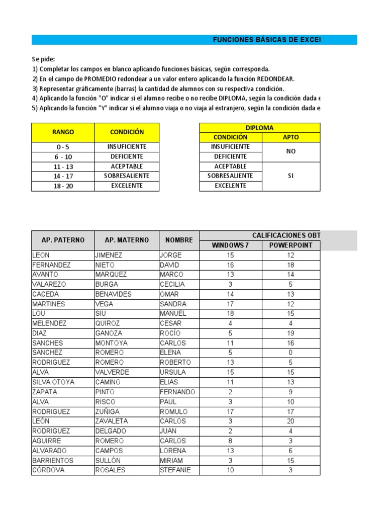 Funciones Basicas en Excel-Practica1 | PDF