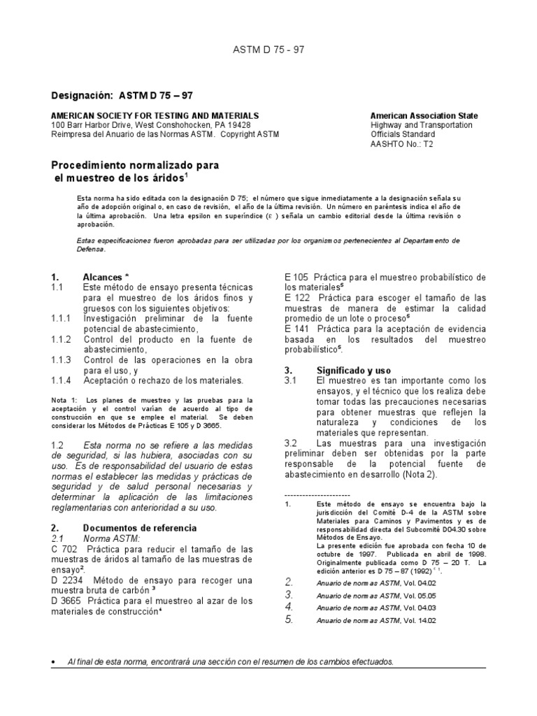 Astm D 75-97 | PDF | Muestreo (Estadísticas) | Transporte