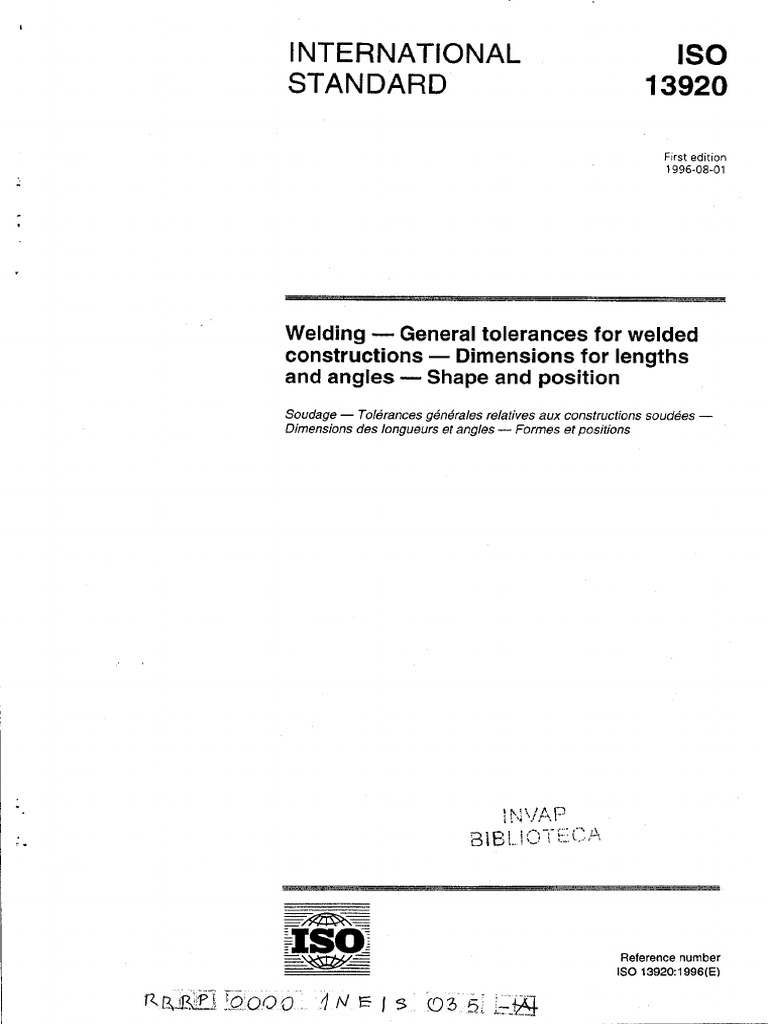 ISO - 13920 - 1996 Welding - General Tolerances For Welded ...