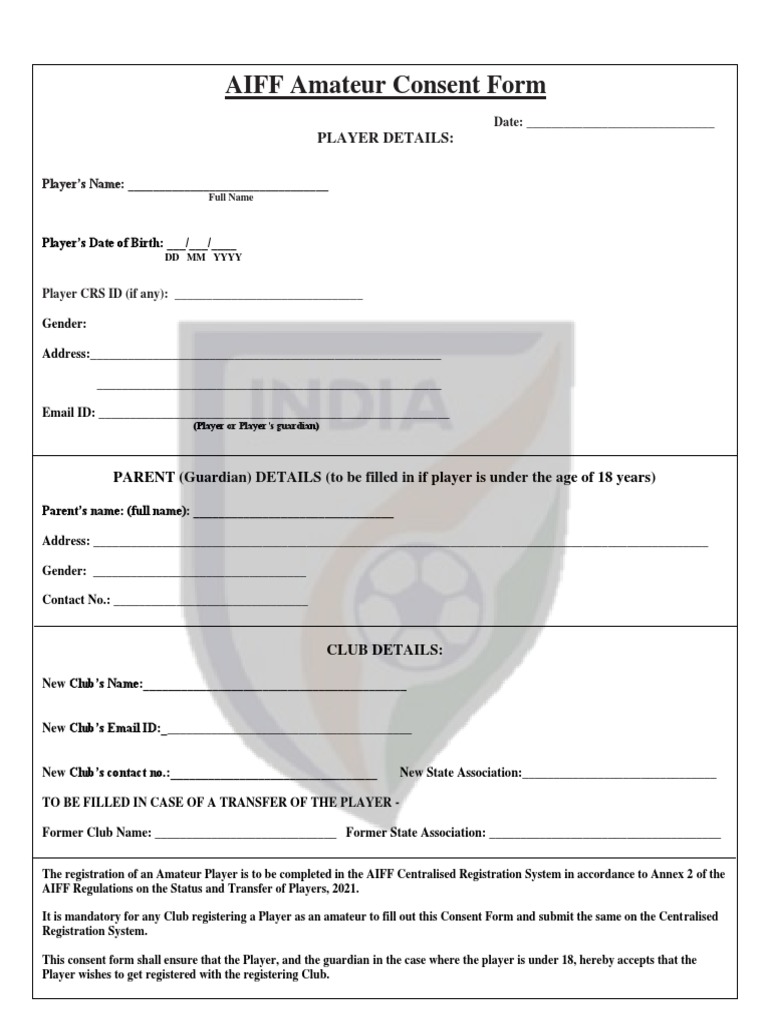 Amateur Consent Form-NEW | PDF | Fifa | Regulation