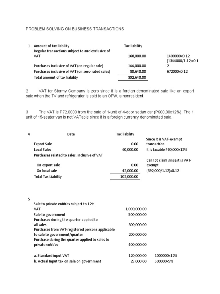 Tax 2 Sample Problem Solving | PDF | Value Added Tax | Taxes
