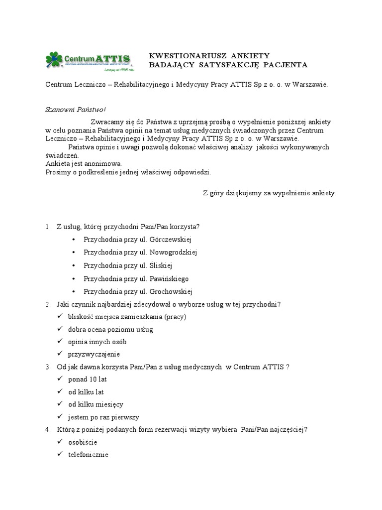 Ankieta Pacjenta | PDF
