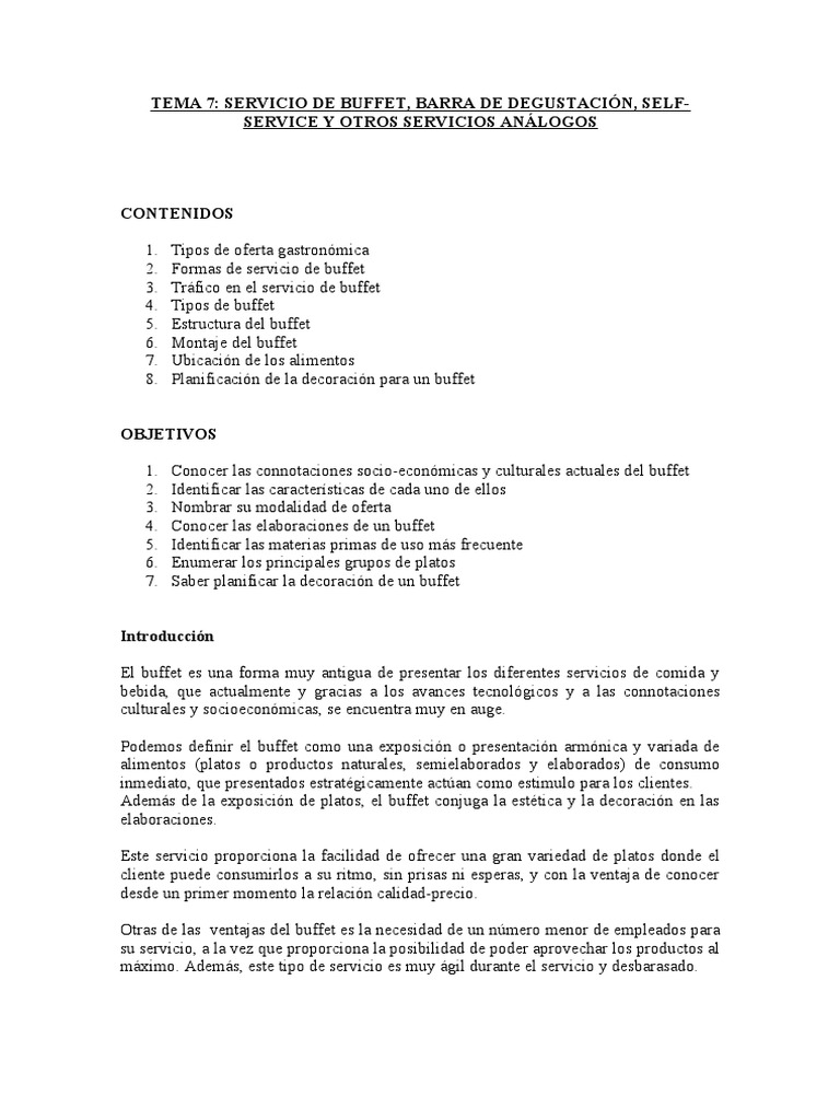 Tema 11 El Servicio de Buffet | PDF | Panes | Alimentos