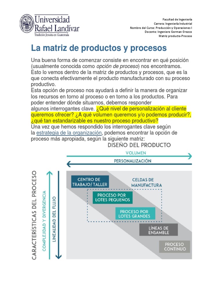 La Matriz de Productos y Procesos | PDF | Ingeniería | Ingeniería ...